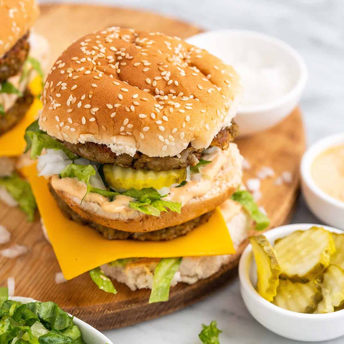 Vegan Big Mac Recipe with Lentil Burgers and Special Sauce - An Edible ...