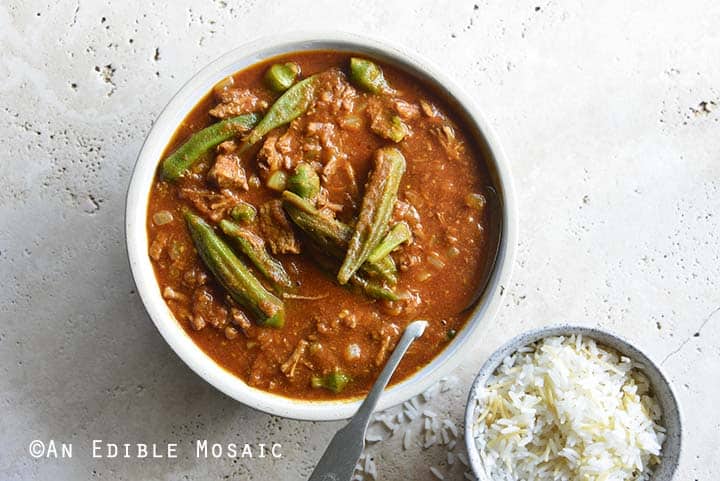 Persian Okra Stew with Meat Recipe (Khoresh Bamieh)