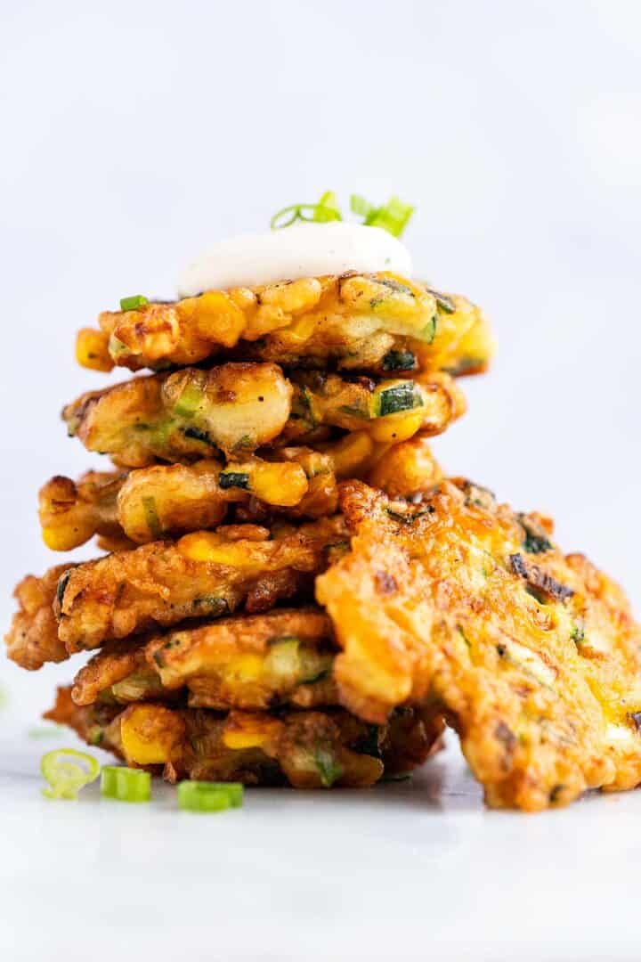 Crispy Vegetable Fritters with Creamy Garlic Sauce - An Edible Mosaic™