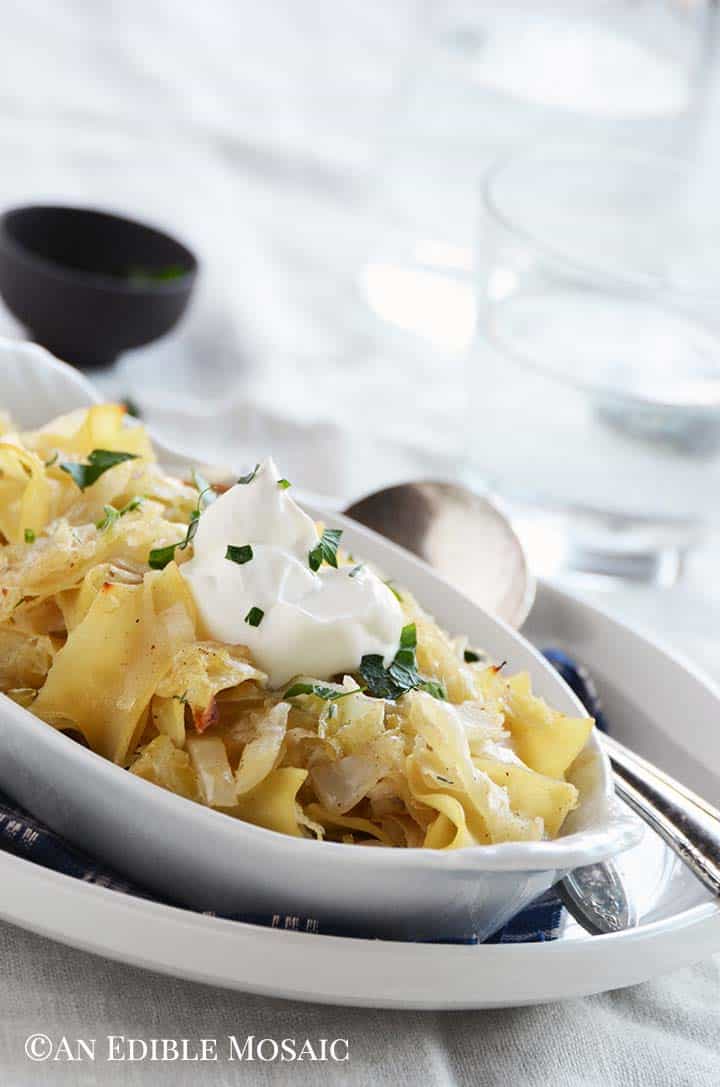 Lazy Pierogi Casserole with Sauerkraut and Apple (aka Lazy Perogies)