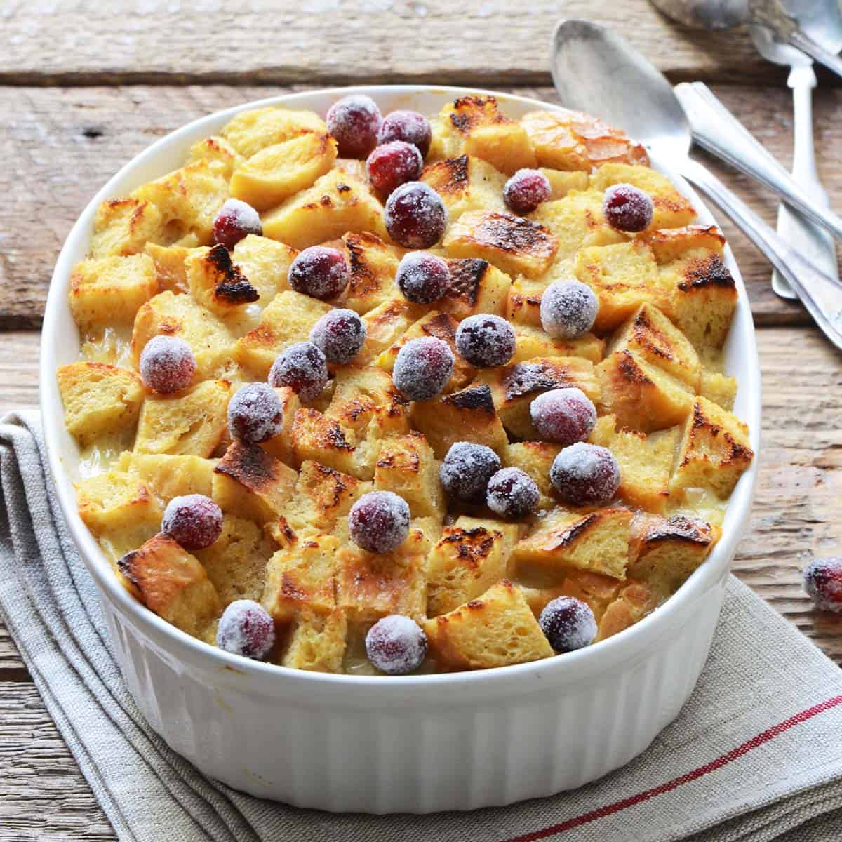 Christmas Bread Pudding with Brown Sugar, Brie, and Sugared Cranberries ...