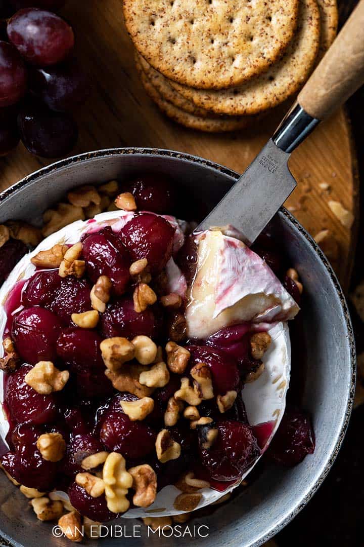 20-Minute Elegant Baked Brie Recipe with Honeyed Grapes - An Edible Mosaic™