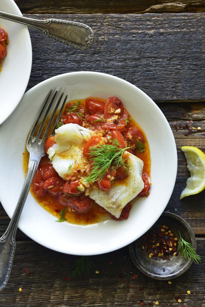 30-Minute Pan Seared Cod Recipe with Tomato Garlic Sauce