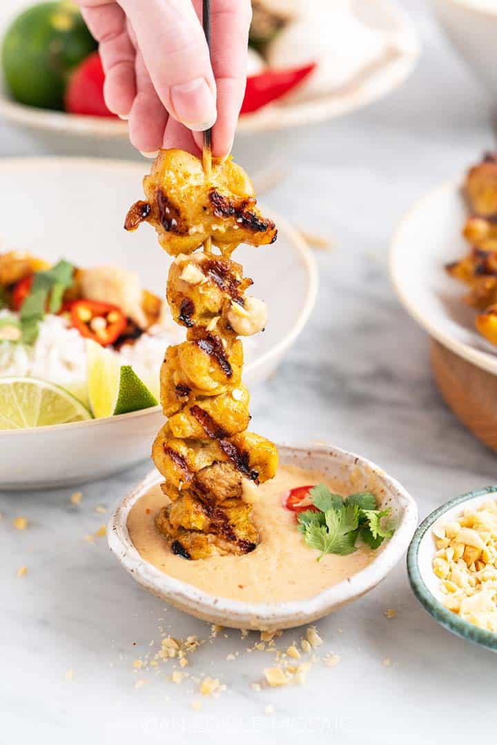 Easy Chicken Satay Recipe with Homemade Peanut Sauce - An Edible Mosaic™
