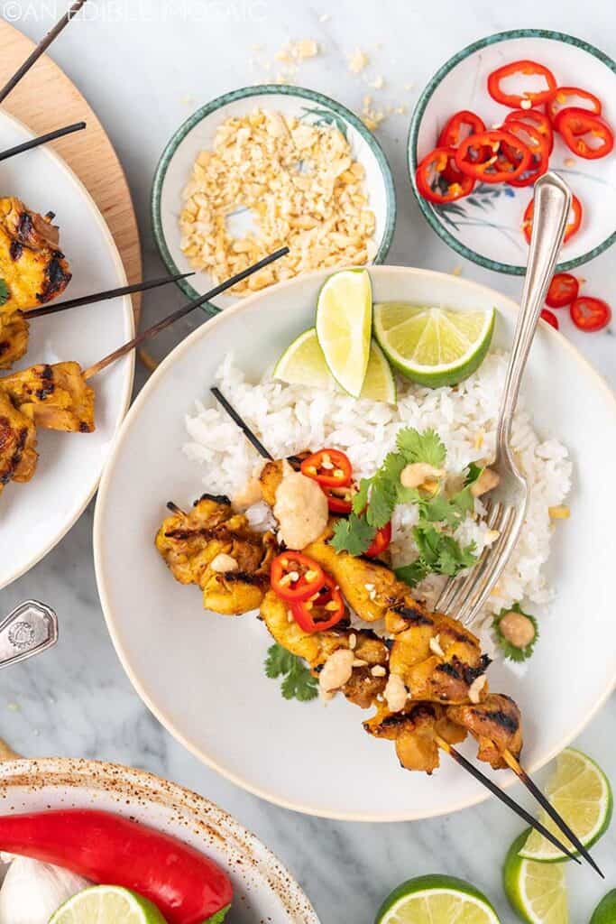 Easy Chicken Satay Recipe with Homemade Peanut Sauce - An Edible Mosaic™