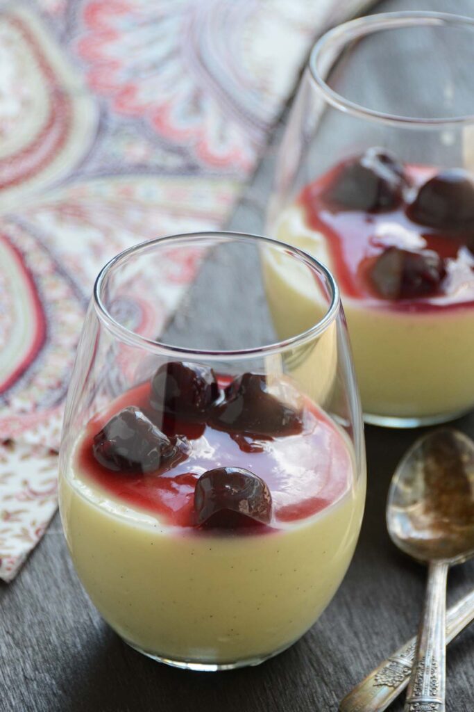 Rich and Silky Bavarian Cream Recipe with Cherry Sauce - An Edible Mosaic™
