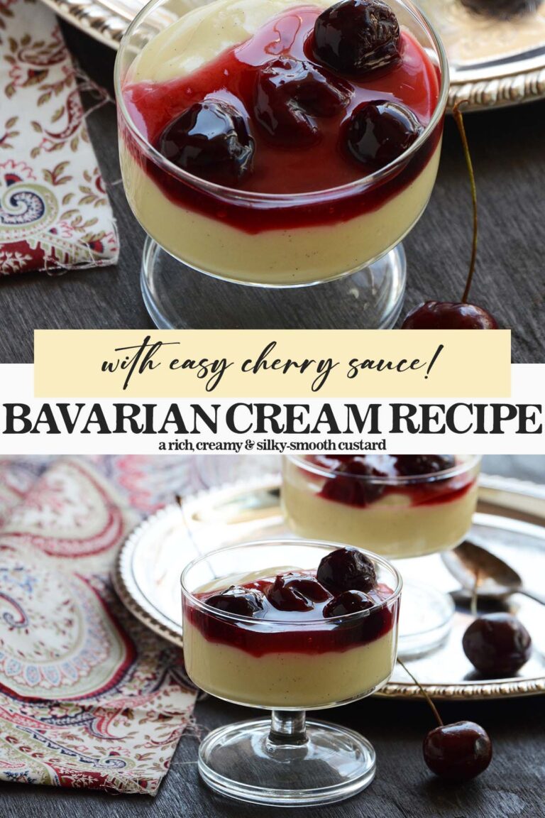 Rich and Silky Bavarian Cream Recipe with Cherry Sauce - An Edible Mosaic™