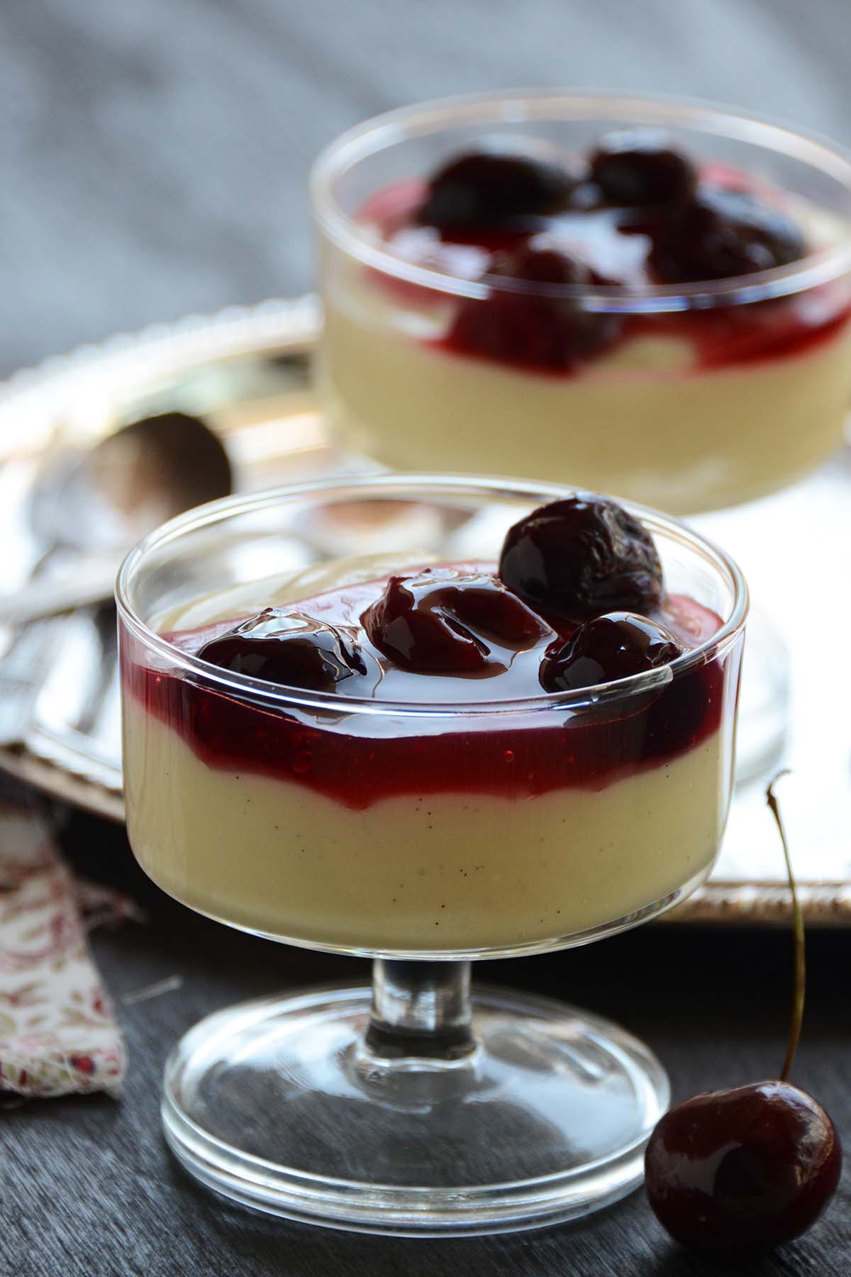 Rich and Silky Bavarian Cream Recipe with Cherry Sauce - An Edible Mosaic™