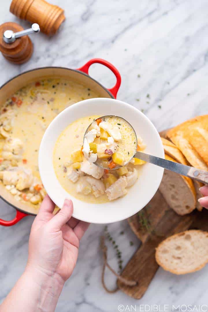 Easy Creamy New England Fish Chowder Recipe - An Edible Mosaic™