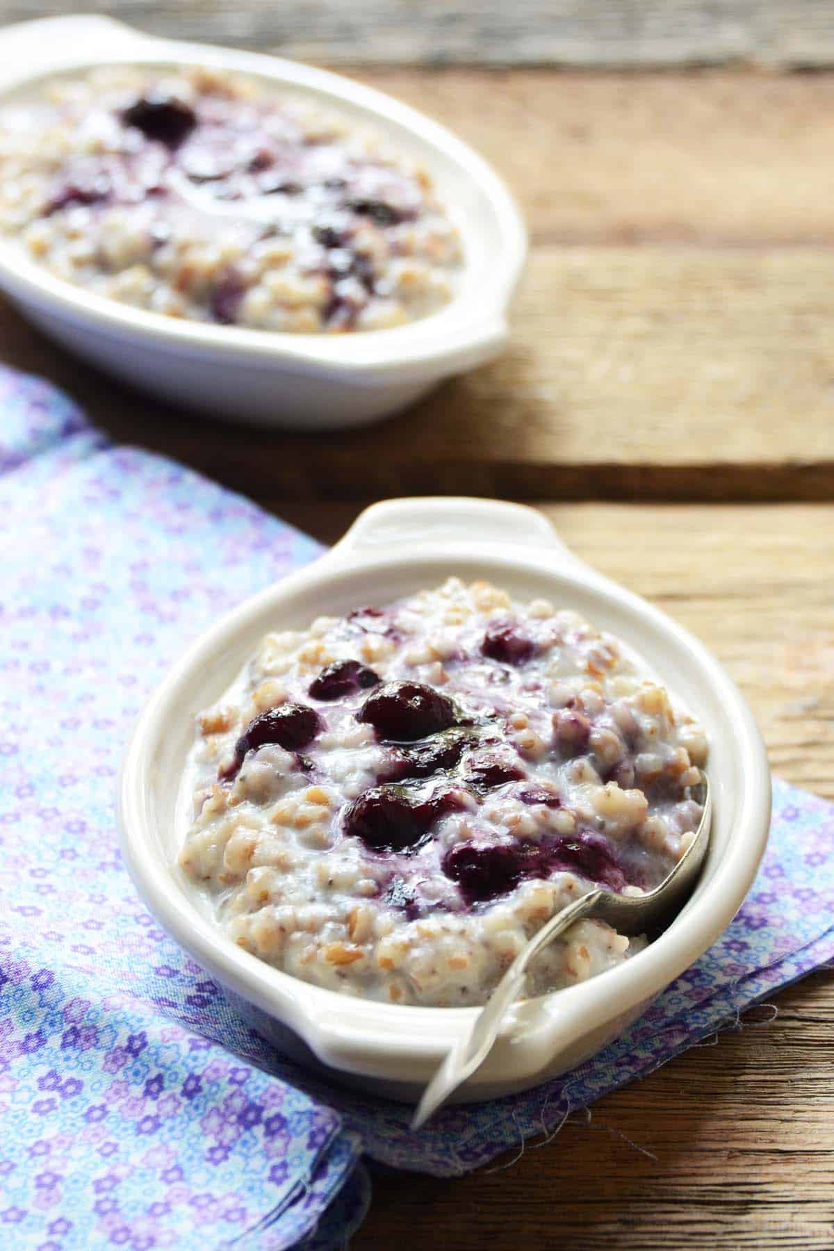 Creamy Vegan Wheat Berry Porridge with Gingered Blueberry Sauce - An ...
