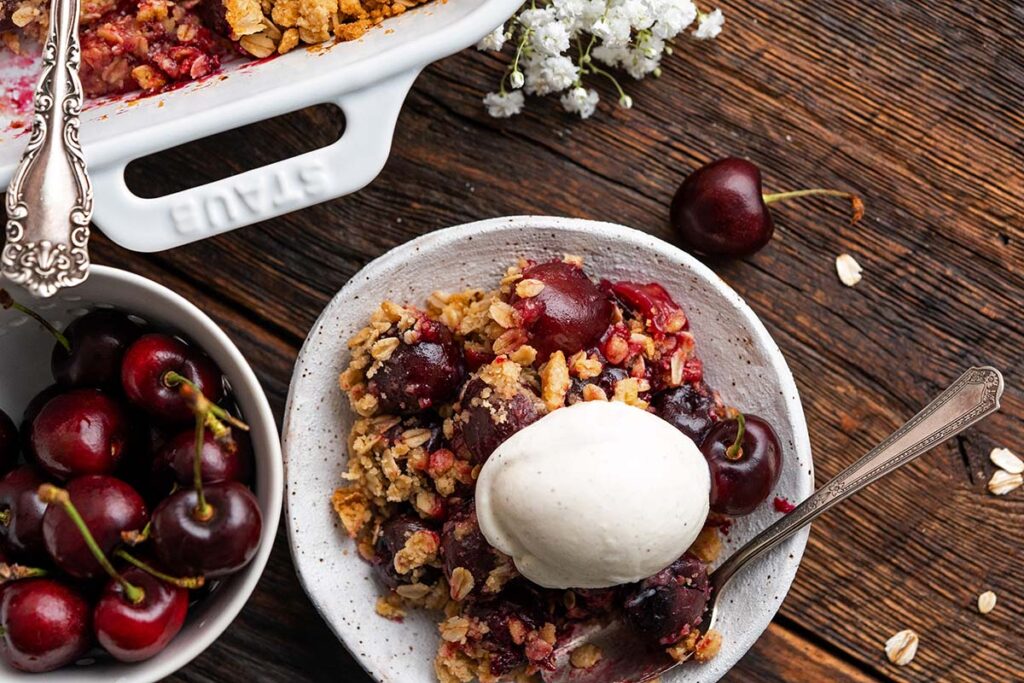 Cherry Crisp Recipe (With Fresh or Frozen Cherries!) - An Edible Mosaic™