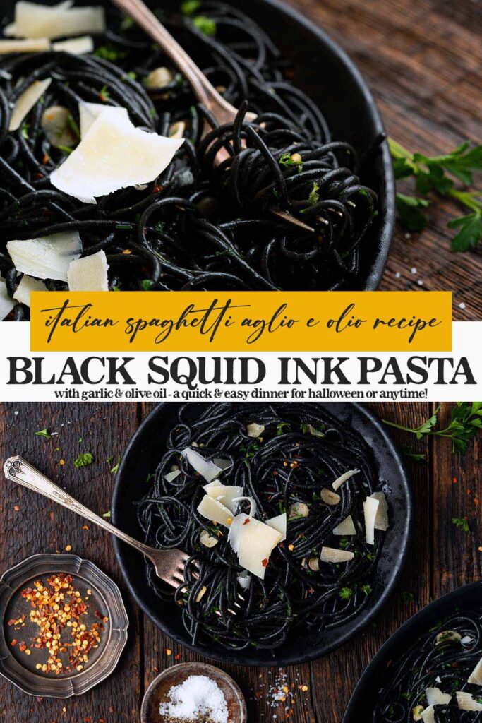 Black Pasta Recipe - Squid Ink Spaghetti Aglio e Olio - An Edible Mosaic™